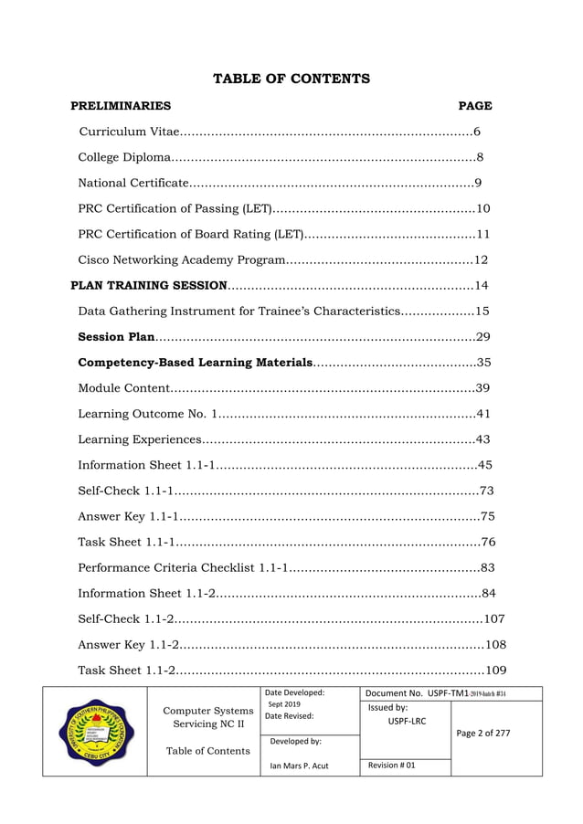 TESDA TM1 Portfolio Computer Systems Servicing NC II | PDF | Technology ...