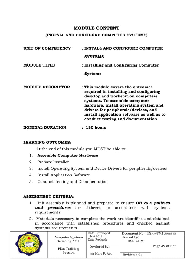 TESDA TM1 Portfolio Computer Systems Servicing NC II | PDF | Technology ...