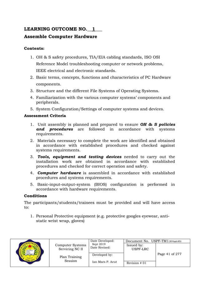 TESDA TM1 Portfolio Computer Systems Servicing NC II | PDF | Technology ...