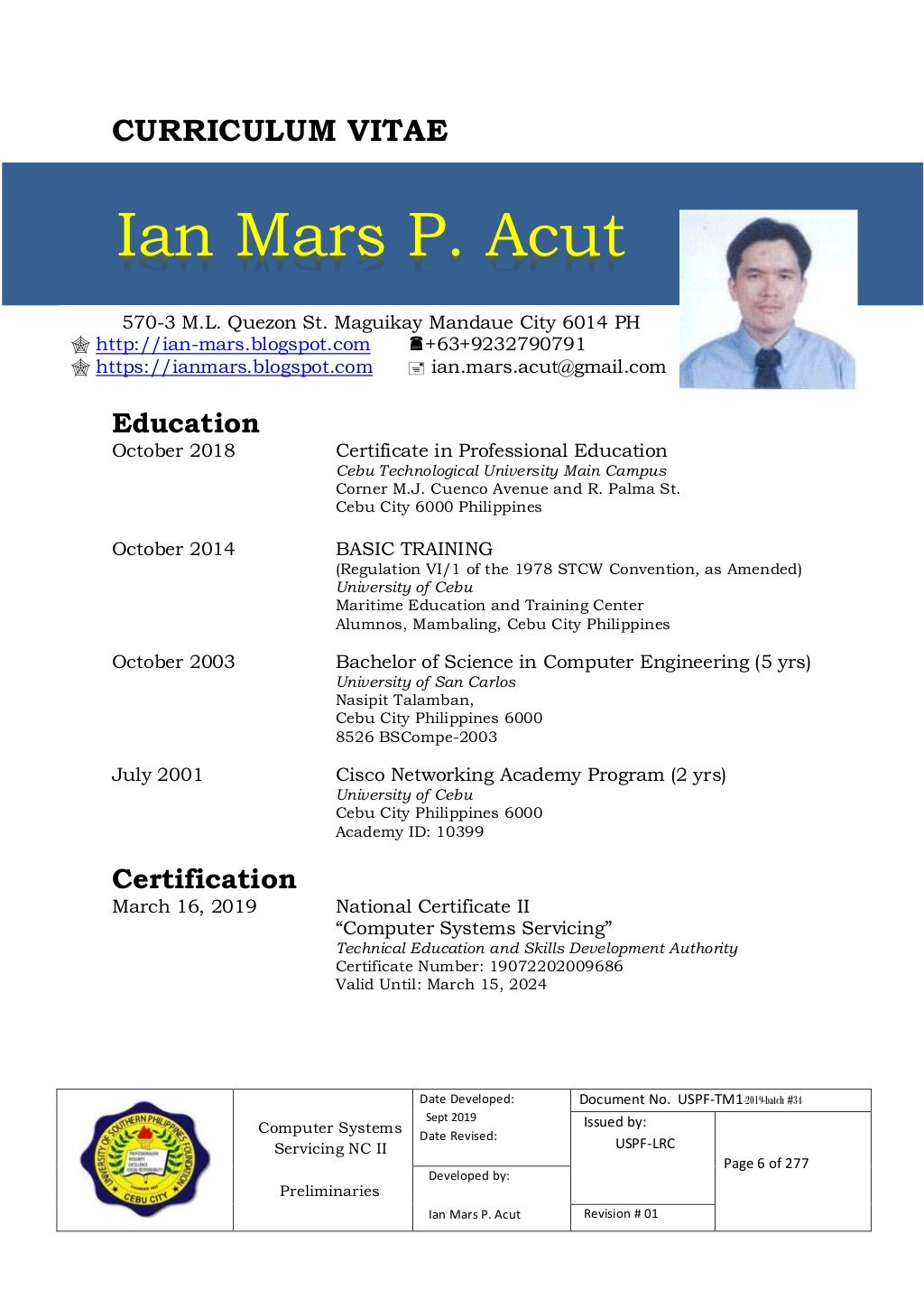 TESDA TM1 Portfolio Computer Systems Servicing NC II