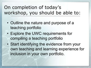 Portfolio development workshop series 2013 | PPT