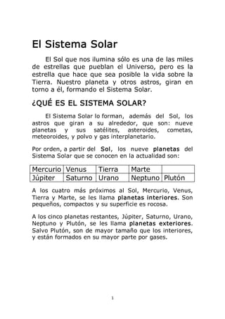 Portfolio el sistema solar | DOCX