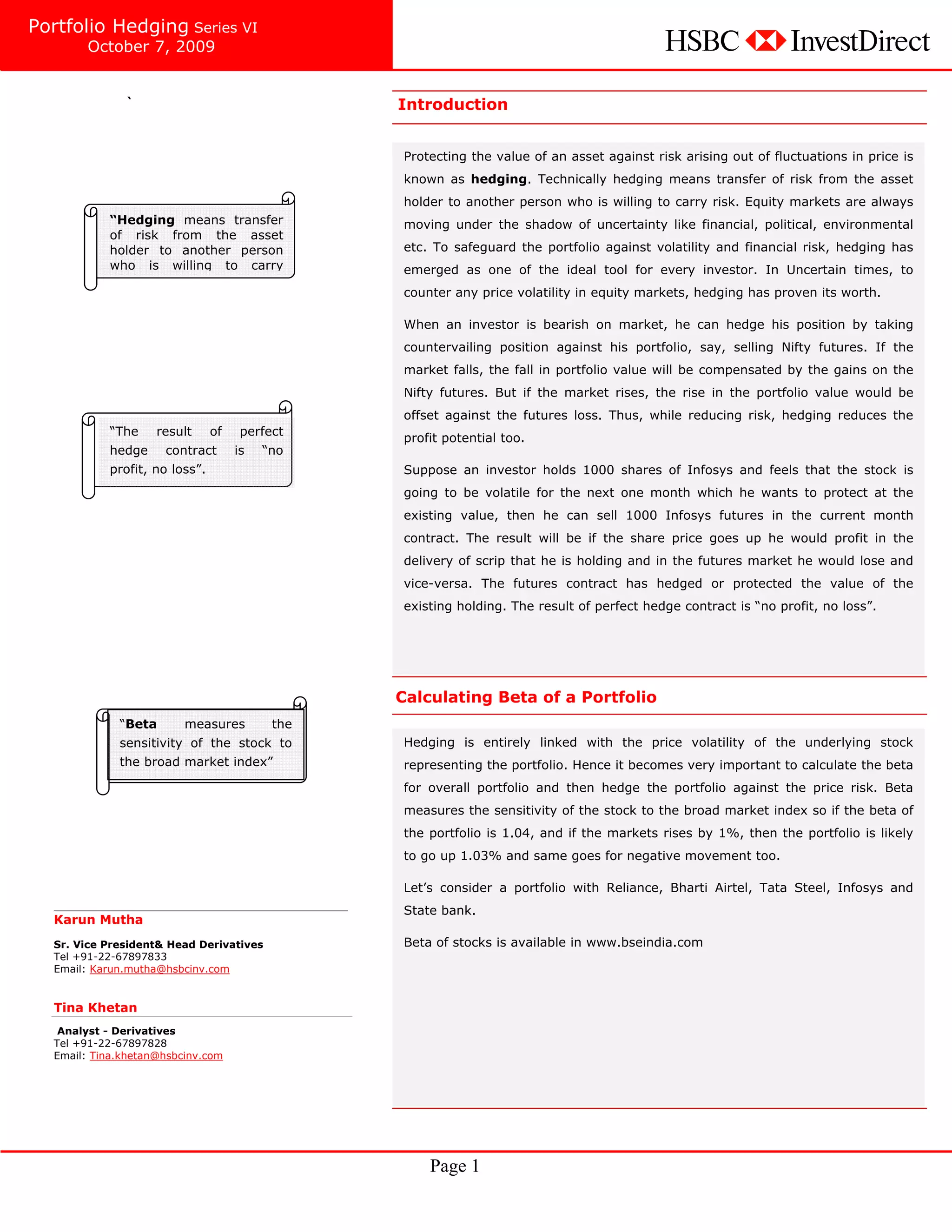 Portfolio Hedging | PDF
