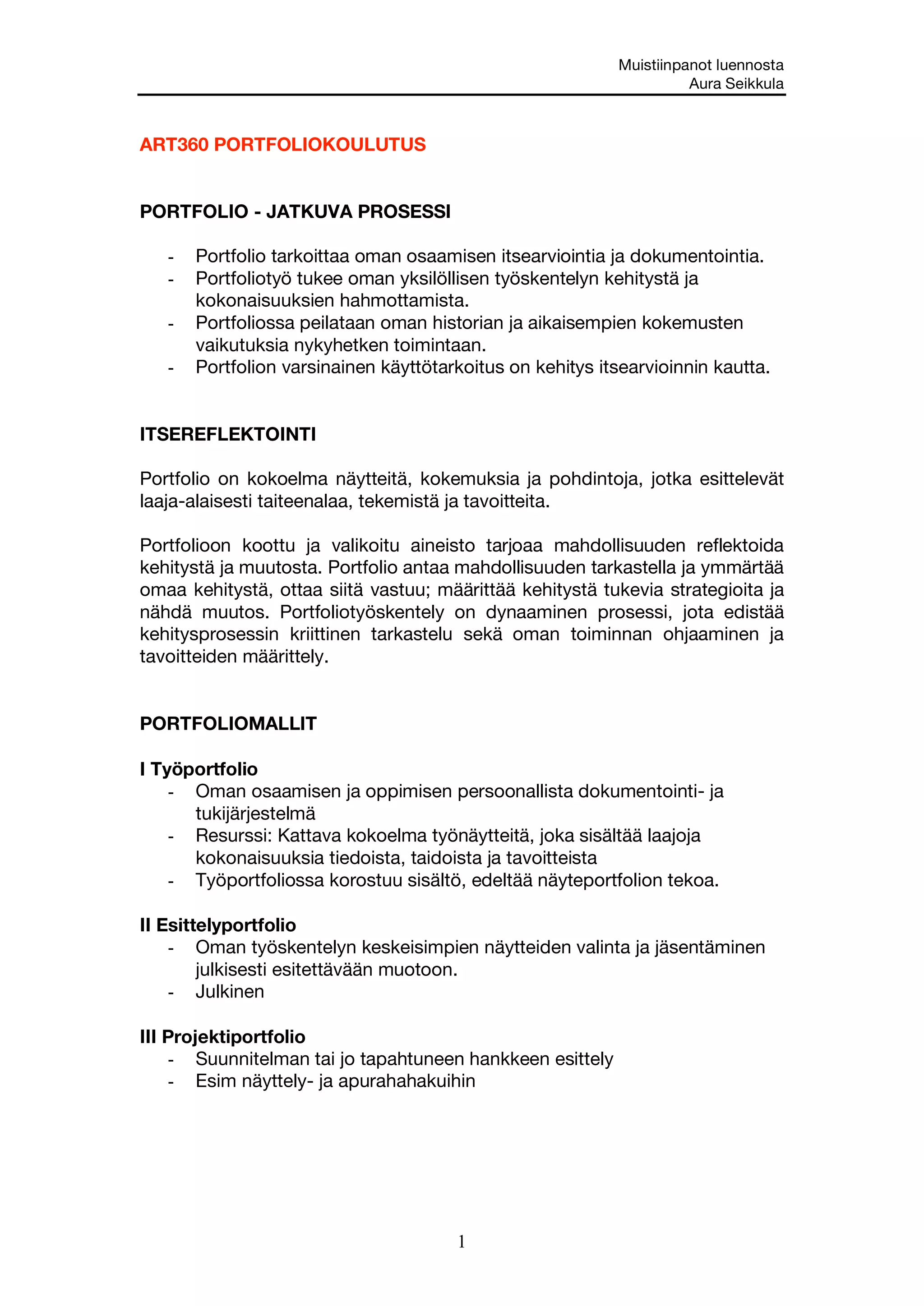 Aura Seikkula: Kuvataiteilijan portfolio, CV ja Artist Statement | PDF