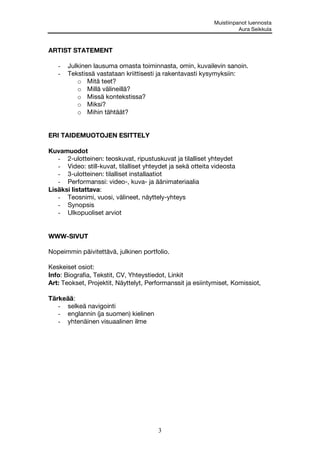 Aura Seikkula: Kuvataiteilijan portfolio, CV ja Artist Statement | PDF