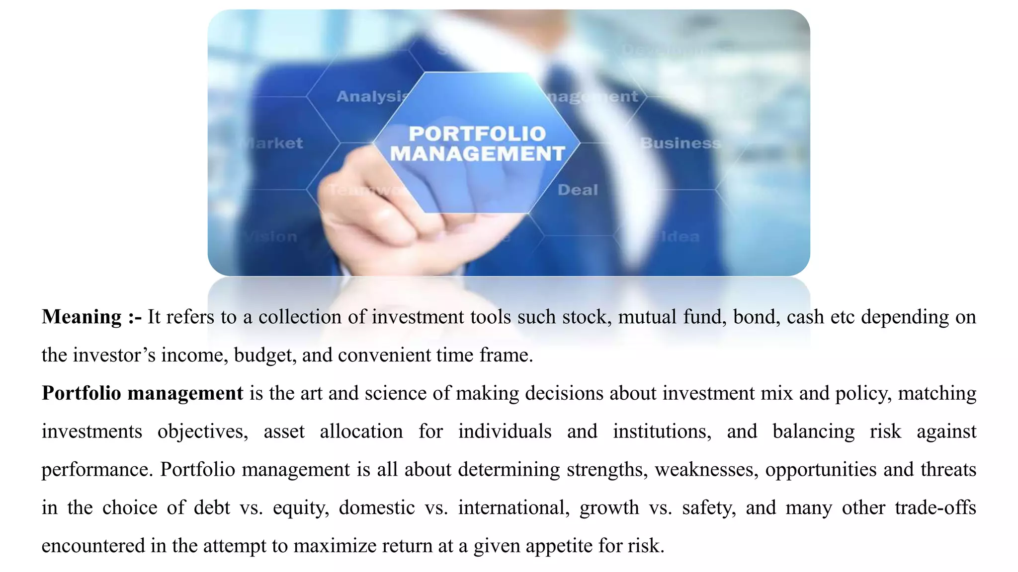 Portfolio management | PPTX | Stocks and Bonds | Personal Investing