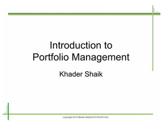 Introduction to Portfolio Management | PPT