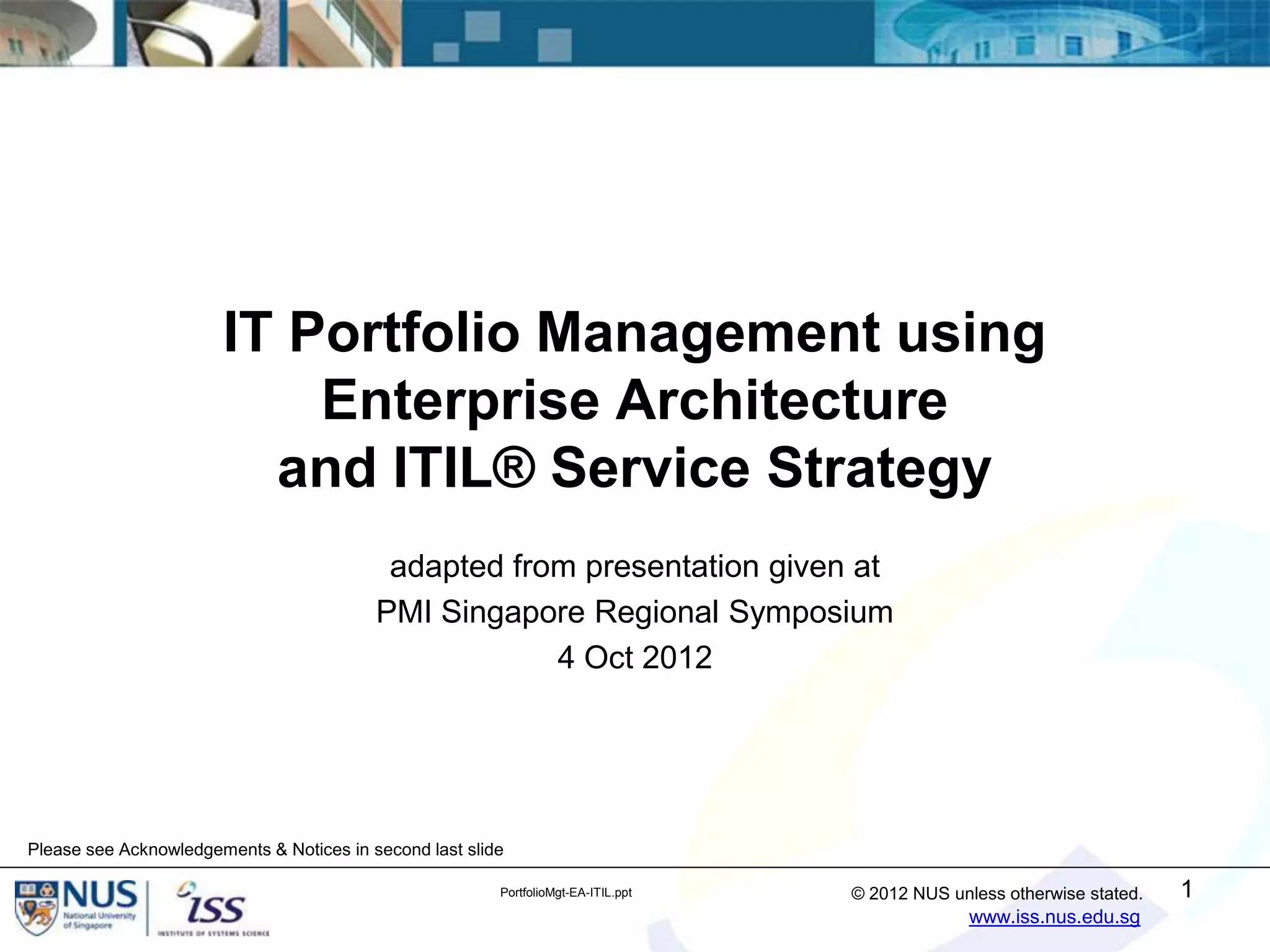 IT Portfolio Management using Enterprise Architecture and ITIL Service ...