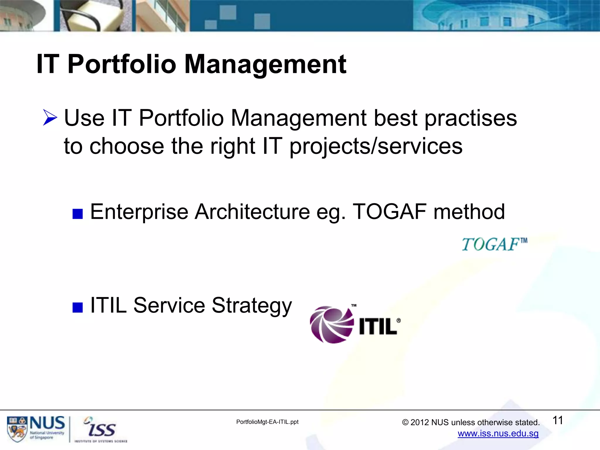 IT Portfolio Management using Enterprise Architecture and ITIL Service ...
