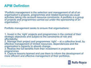 Portfolio Management in the Rolls-Royce Engineering Improvements Centre ...