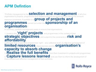 Portfolio Management in the Rolls-Royce Engineering Improvements Centre ...