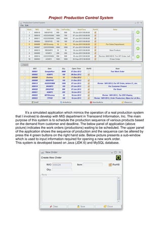 Java Application Portfolio(production control system) | PDF