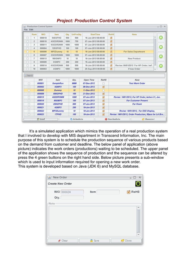 Java Application Portfolio(production control system) | PDF