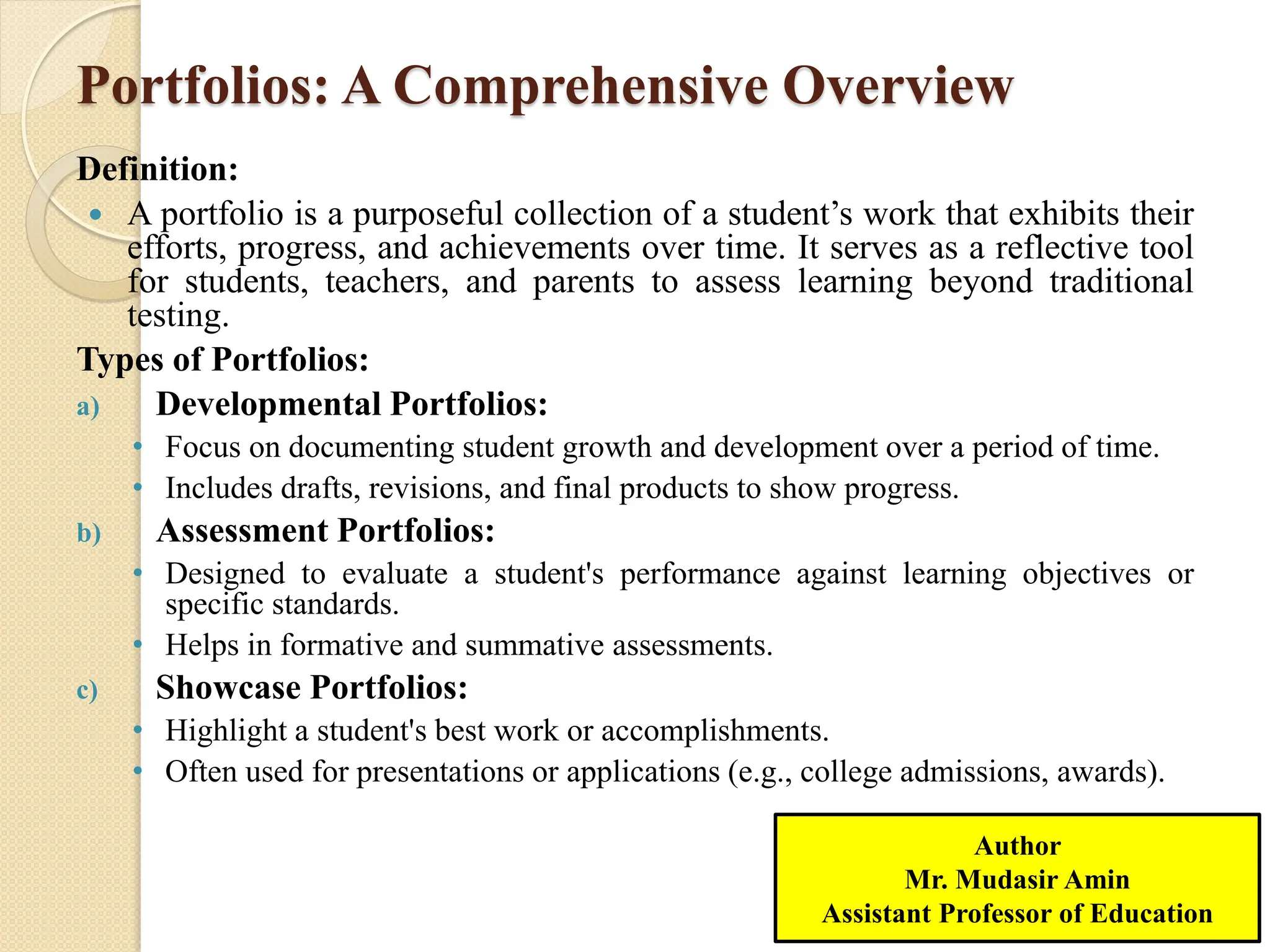 Portfolios : A Comprehensive Overview and Sample Template | PPT