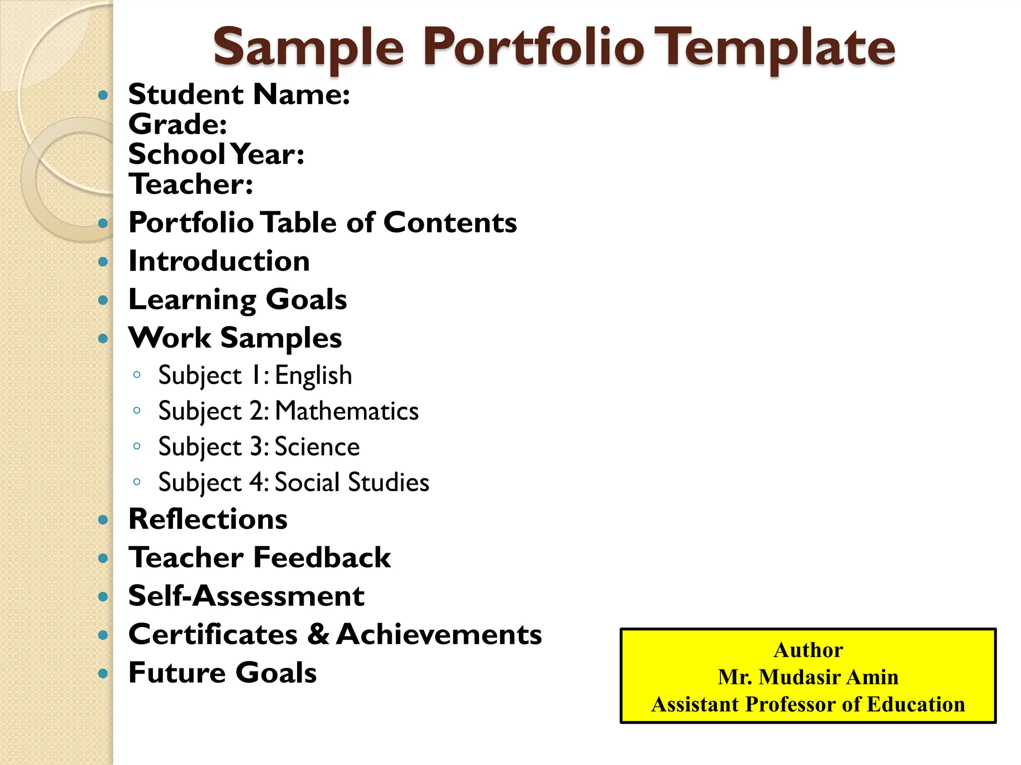 Portfolios : A Comprehensive Overview and Sample Template | PDF