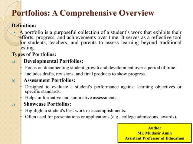 Portfolios : A Comprehensive Overview and Sample Template | PPT