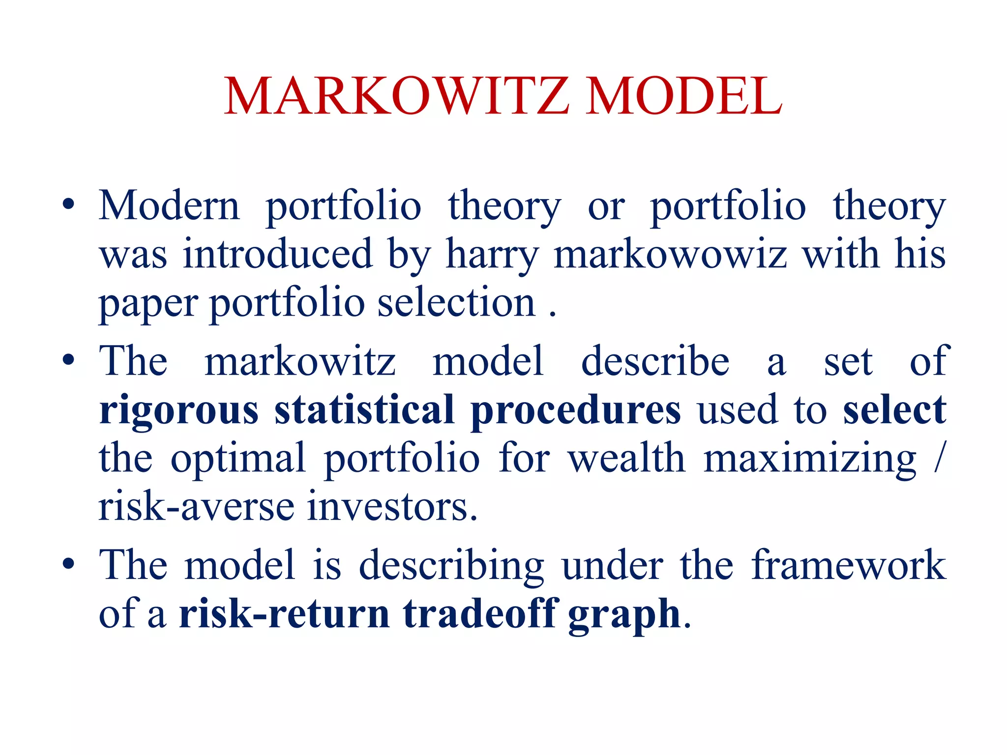 Portfolio selection, markowitz model | PPTX