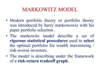 Portfolio selection, markowitz model | PPTX