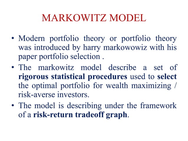 Portfolio selection, markowitz model | PPTX