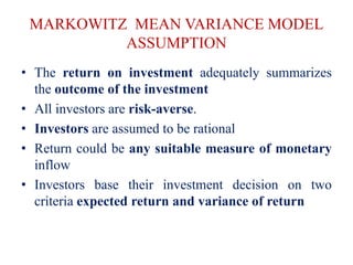 Portfolio selection, markowitz model | PPTX