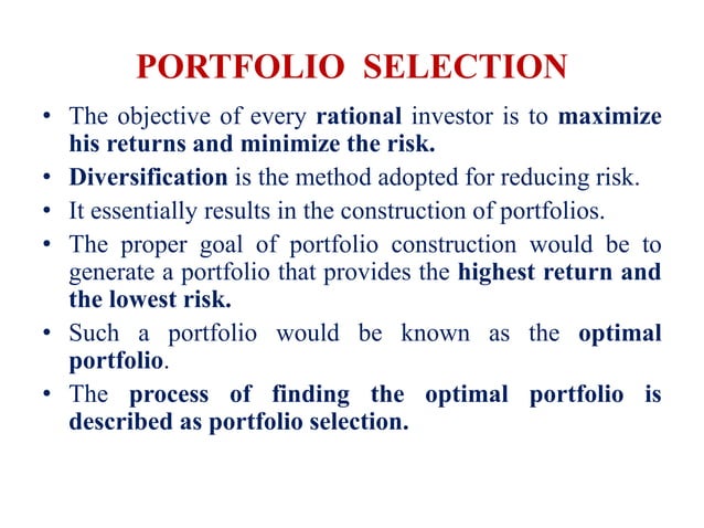 Portfolio Selection Markowitz Model Ppt