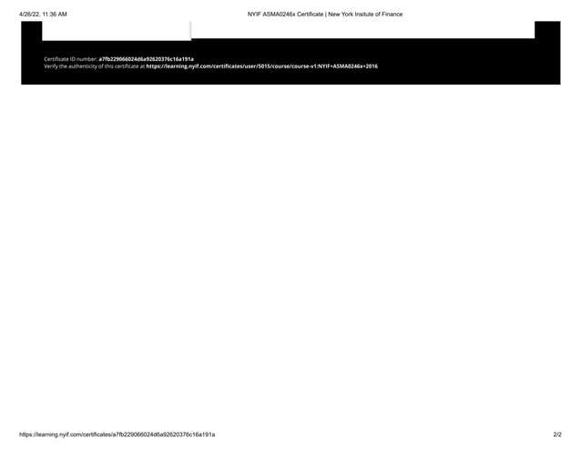 Portfolio Theory and Monitoring Certificate - New York Insitute of ...