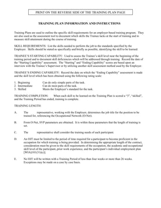 Portland metro worksource_ojt_training_plan_sample | DOC | Resume ...