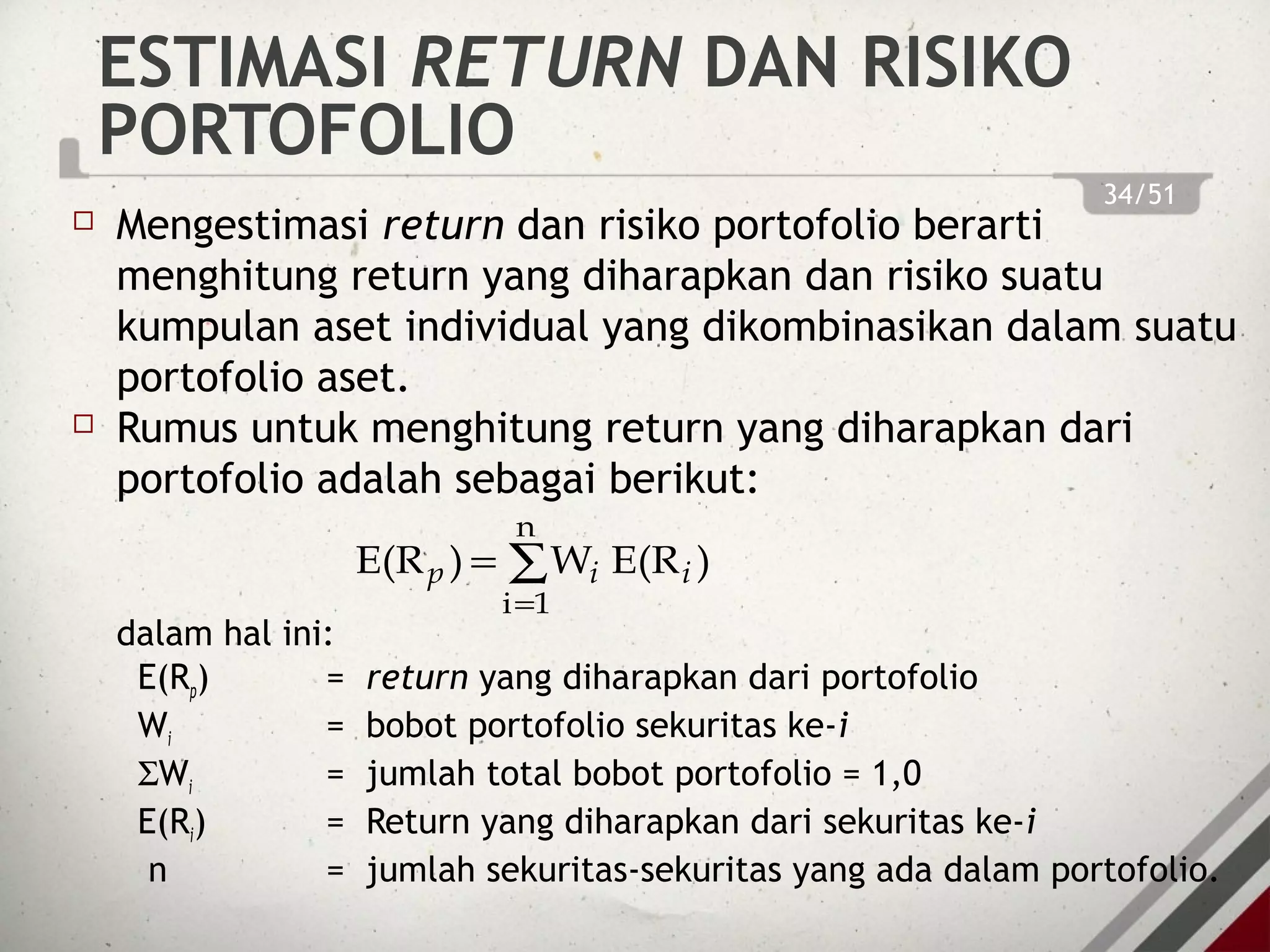 Portofolio investasi-bab-4-return-yang-diharapkan-resiko-portofolio | PPT
