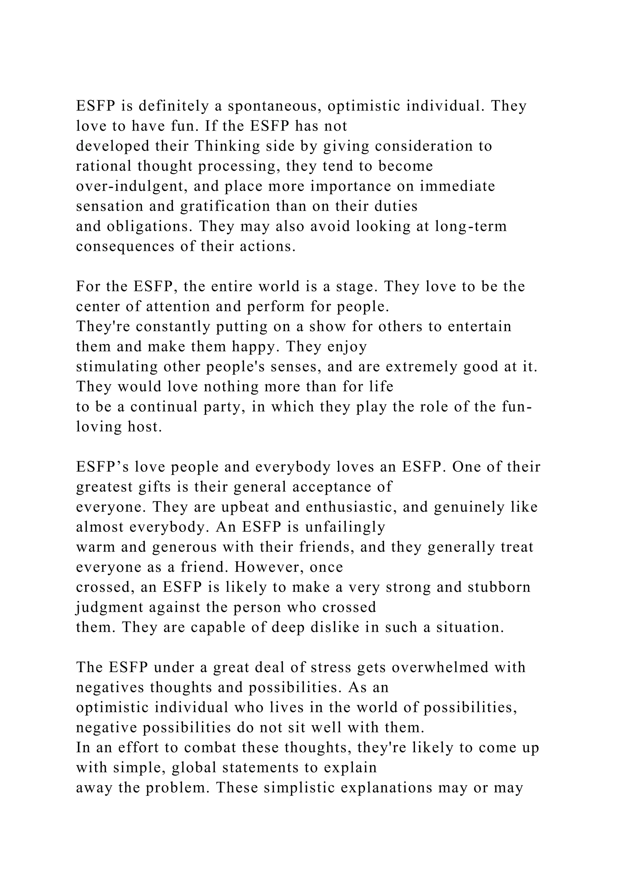 Portrait of an ESFP - Extraverted Sensing Feeling Perceiving .docx ...