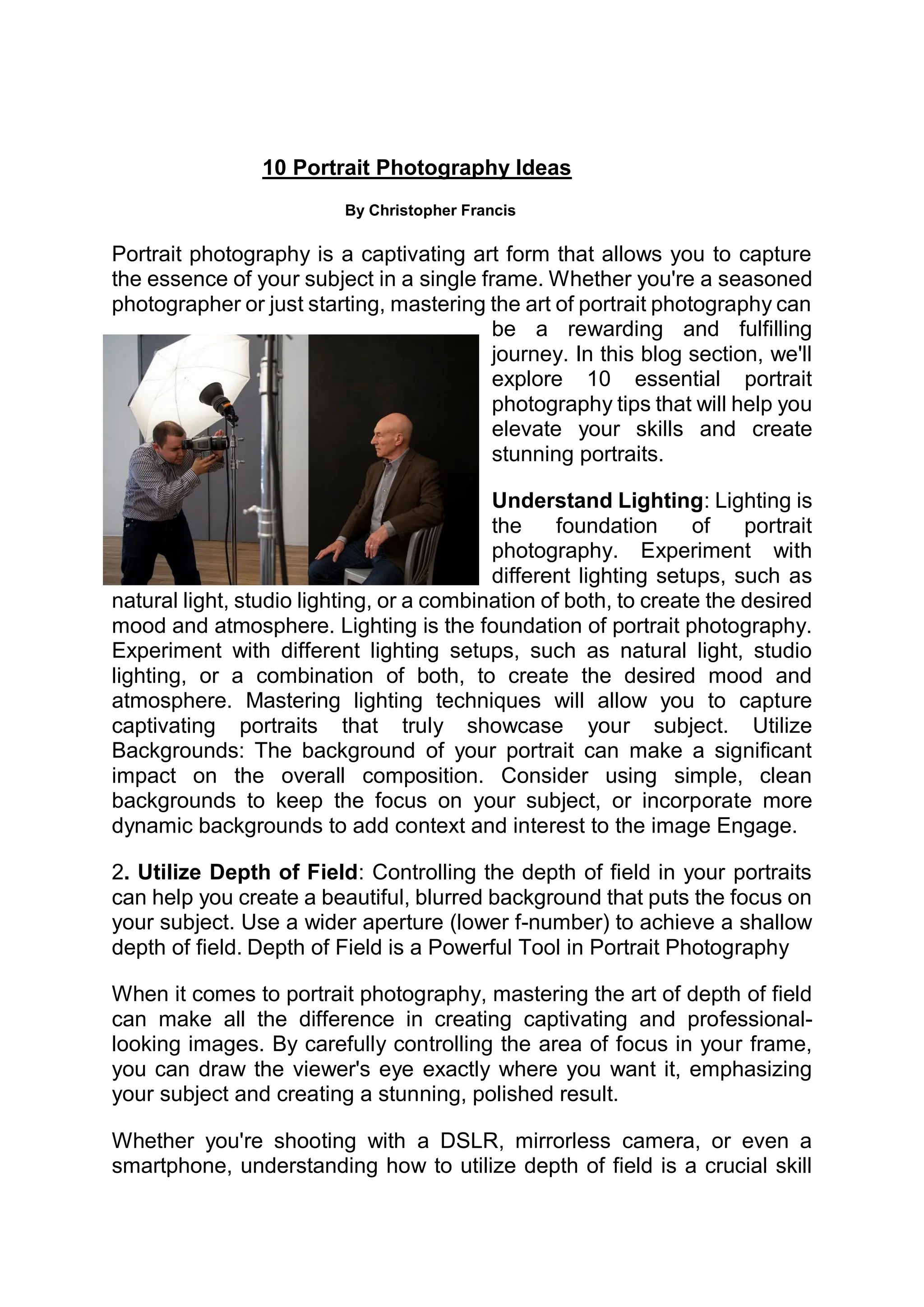 Portrait photography is a captivating art | PDF