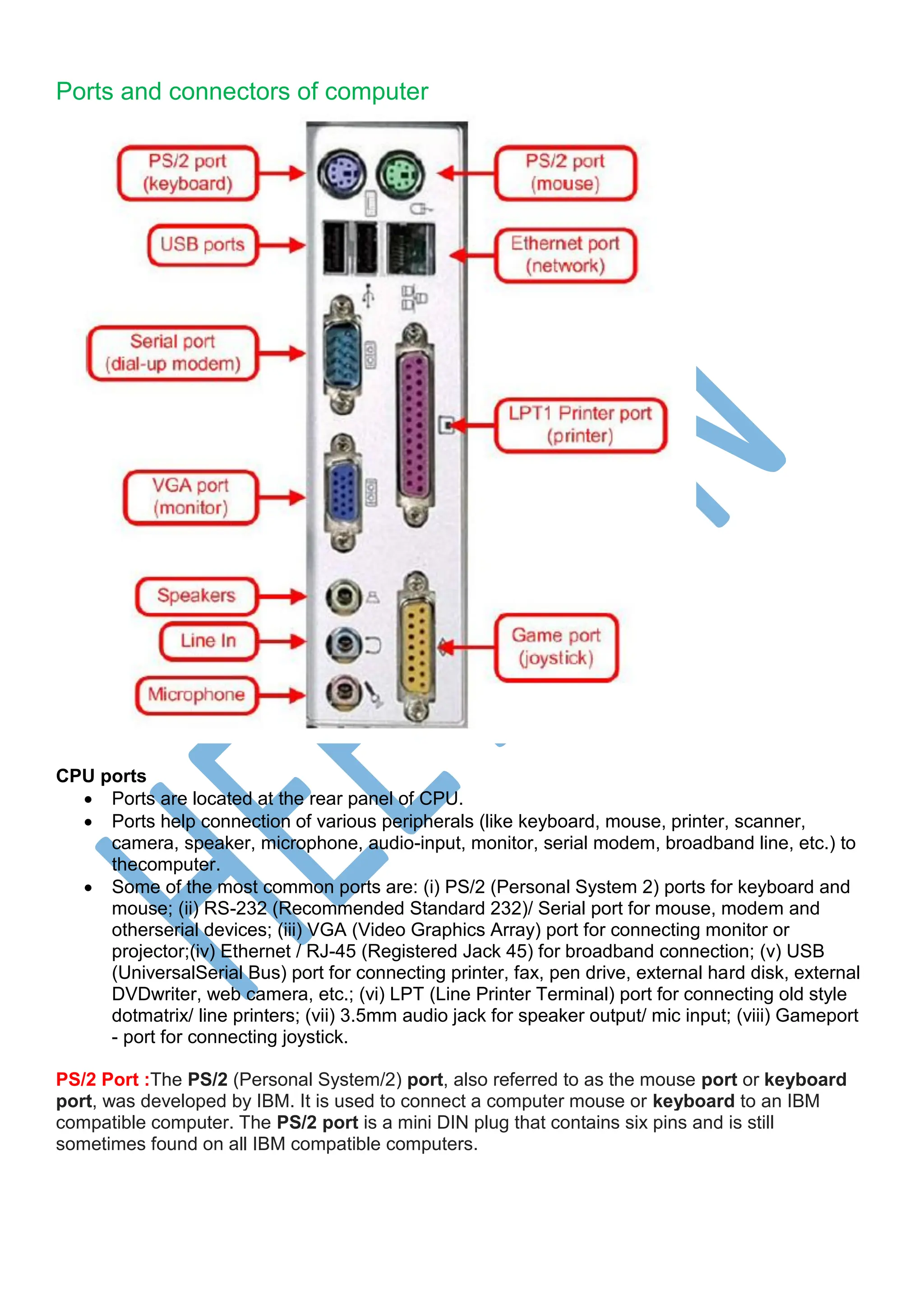 Computer Ports MCQ (Cables and Connectors) | PDF