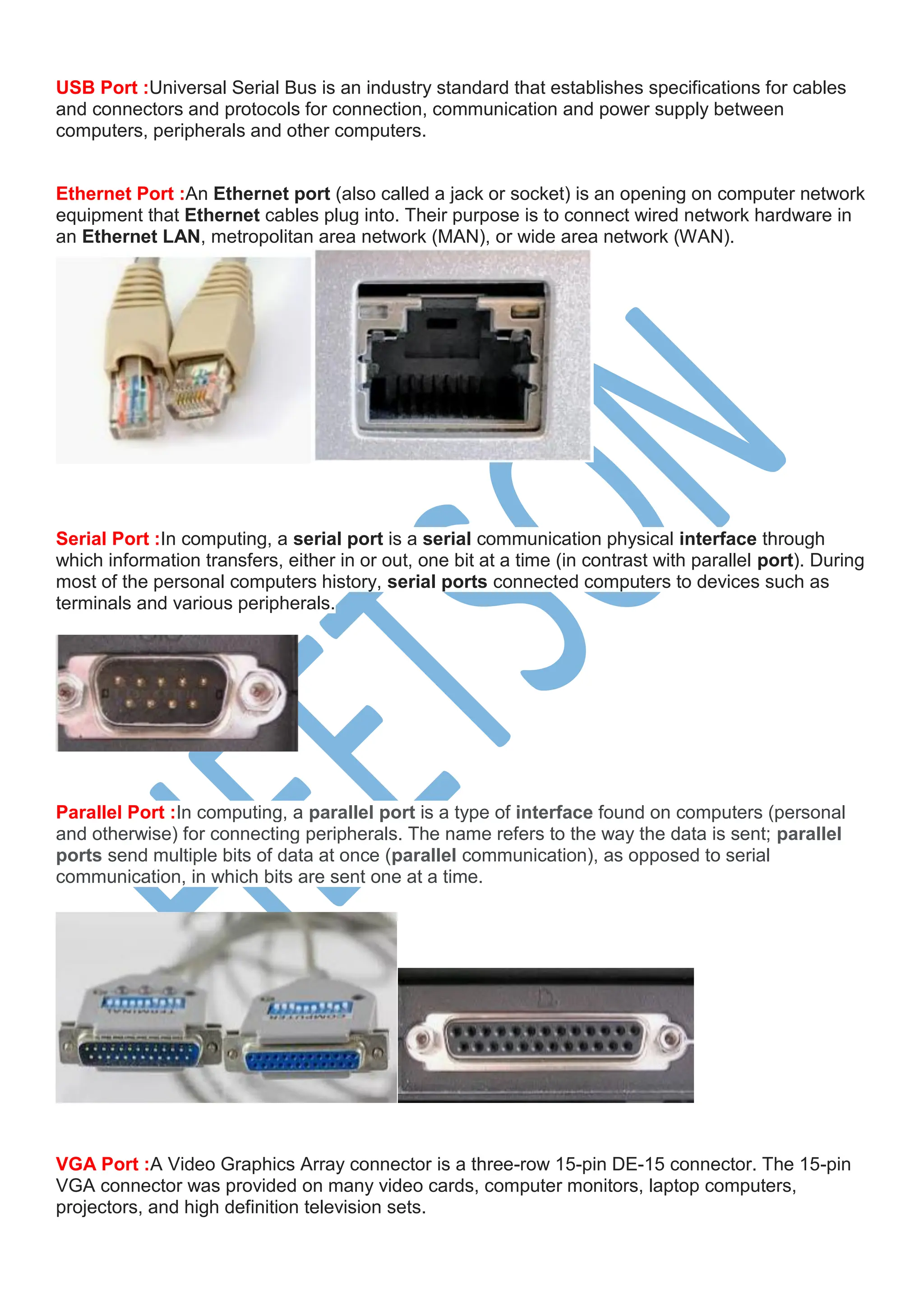 Computer Ports MCQ (Cables and Connectors) | PDF