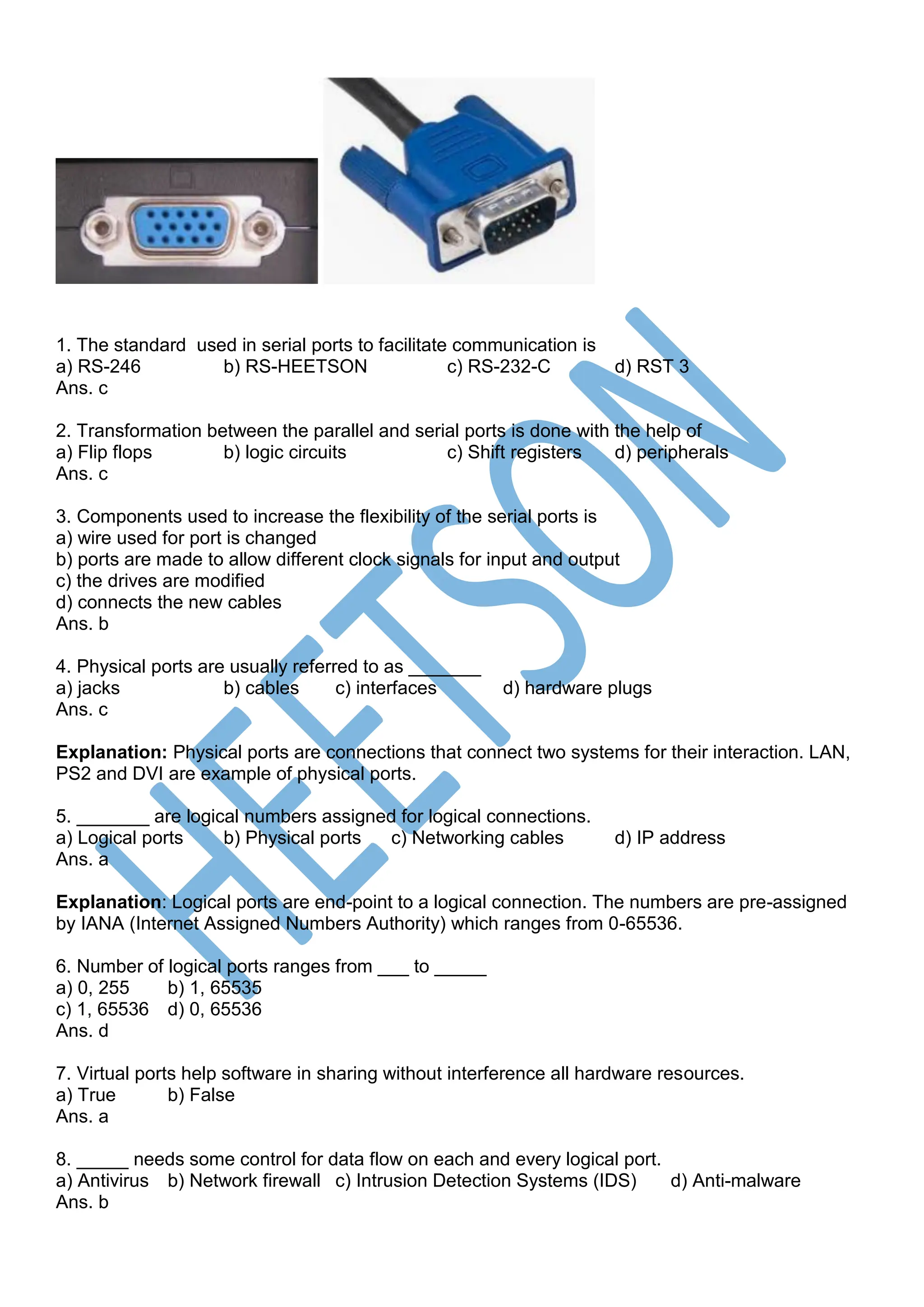 Computer Ports MCQ (Cables and Connectors) | PDF