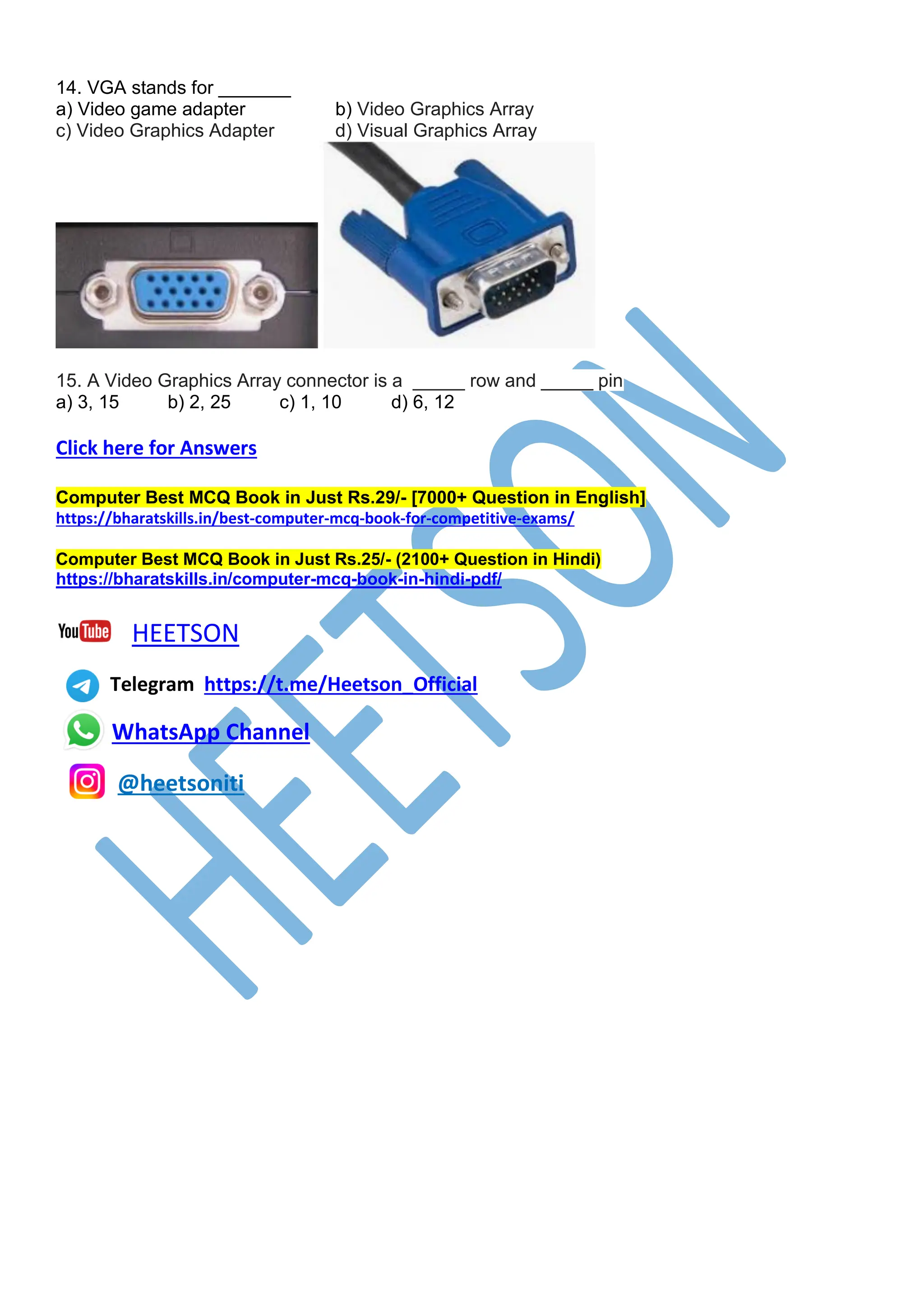 Computer Ports MCQ (Cables and Connectors) | PDF