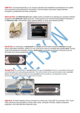 Computer Ports MCQ (Cables and Connectors) | PDF