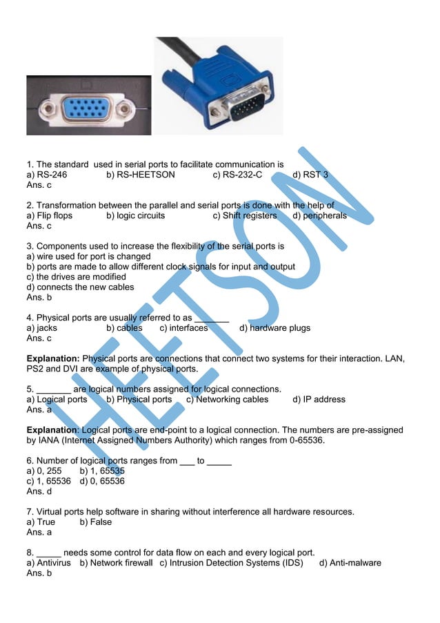 Computer Ports MCQ (Cables and Connectors) | PDF