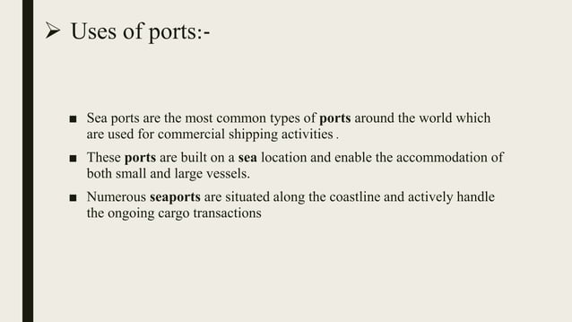 Ports ppt | PPTX | Cruises | Travel Type