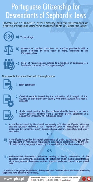 RPBA Infographic: Portuguese Citizenship for Descendants of Sephardic Jews - Updated 30.03.2017