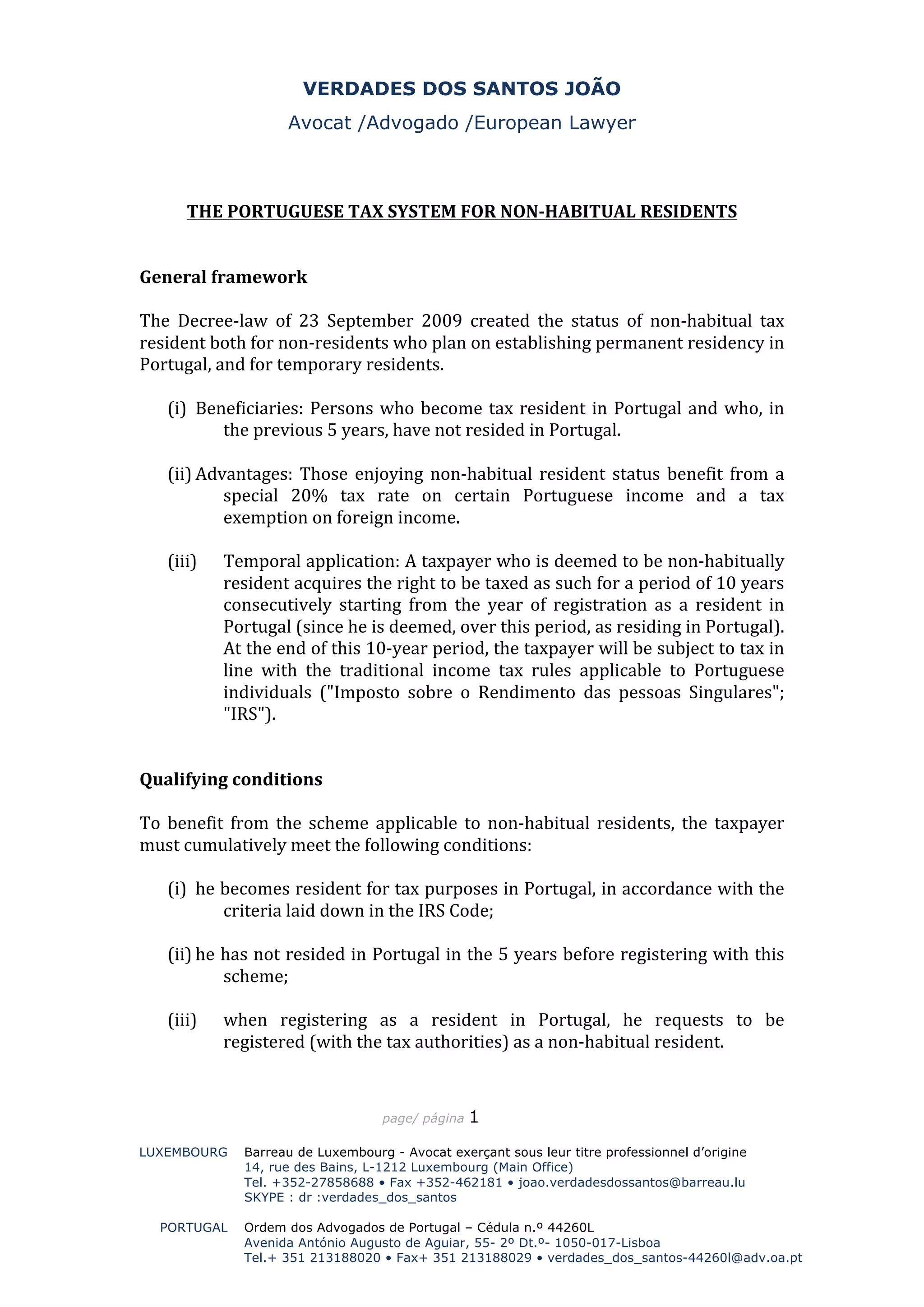 Portuguese non habitual tax regime | PDF | Personal Taxes | Personal ...