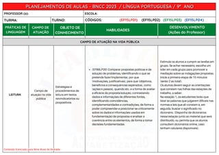 Plano Anual de Língua Portuguesa para 9º Ano com Base na BNCC 2023 | PDF