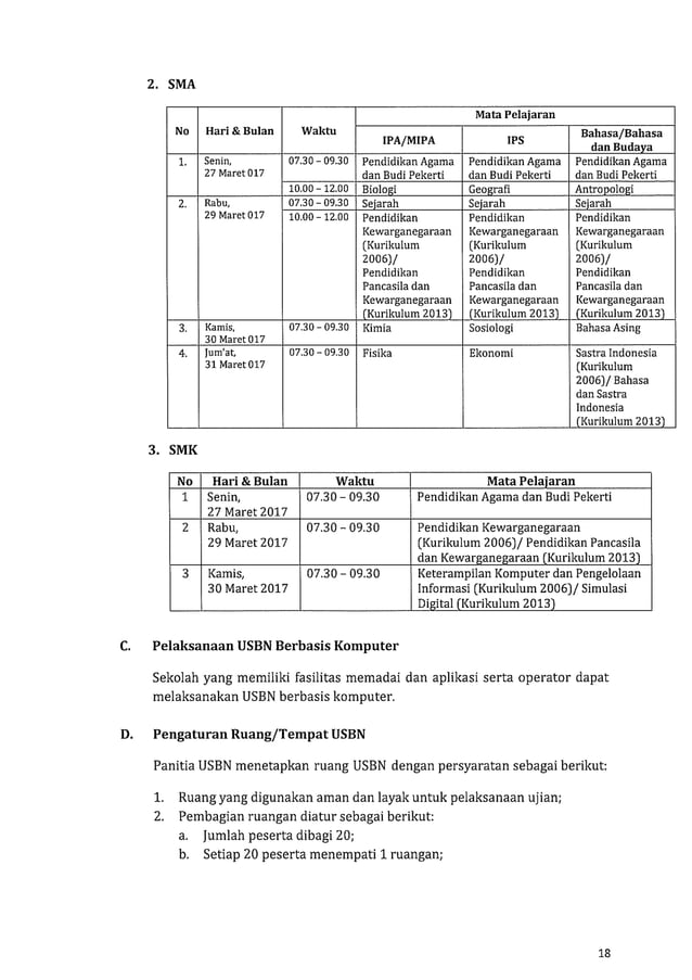 Prosedur Operasional Standar Penyelenggaraan USBN TAHUN 2017 | PDF