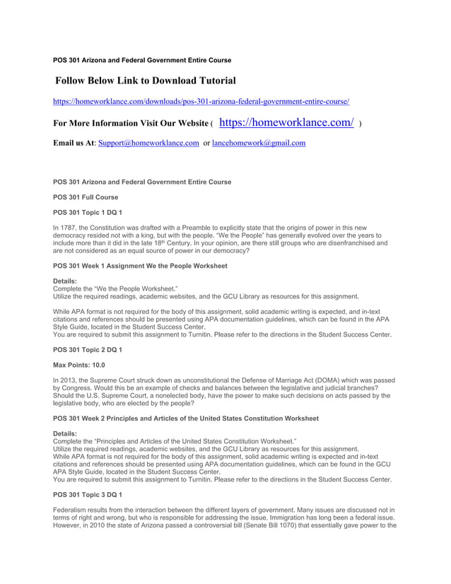 Pos 301 arizona and federal government entire course | PDF | Civic ...