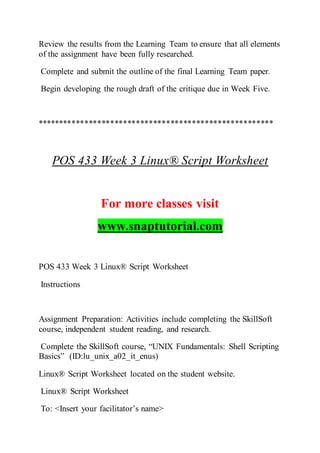 Pos 433 Education Specialist-snaptutorial.com