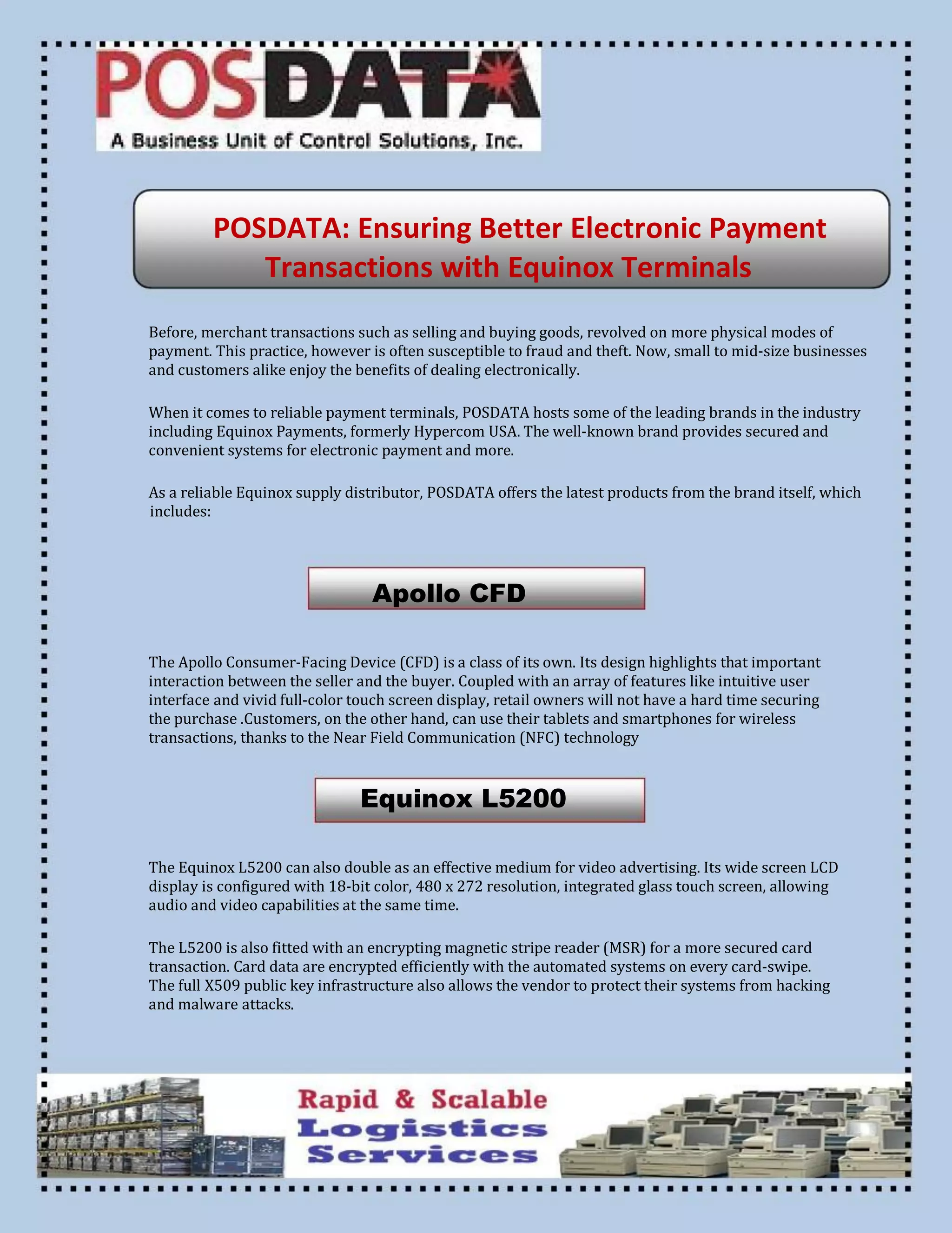 Posdata ensuring better electronic payment transactions with equinox terminals | PDF | Consumer ...