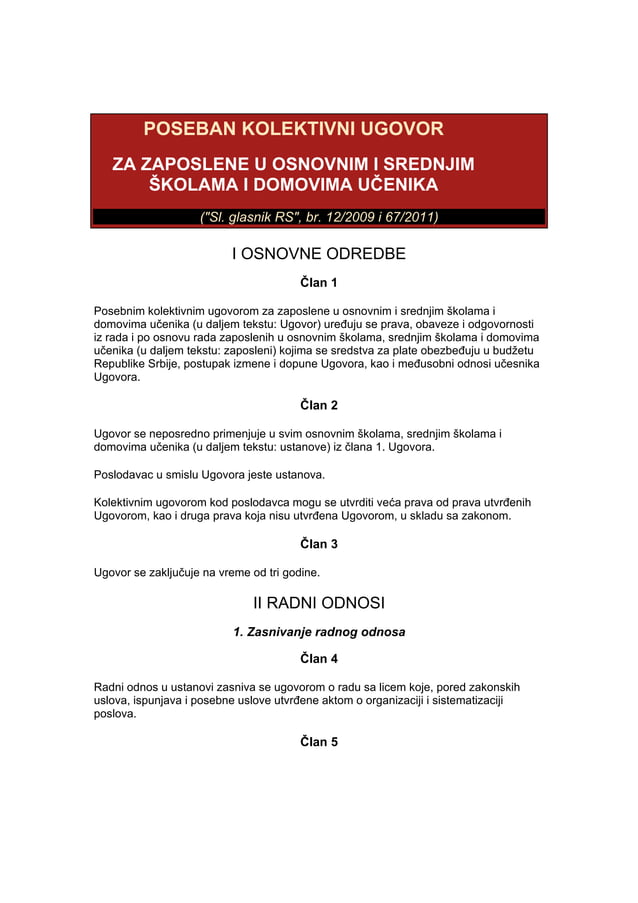 Poseban kolektivni ugovor | PDF