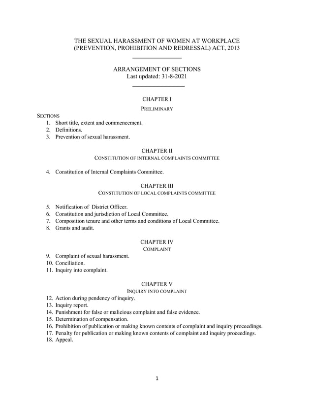 Posh Act 2013 Prevention Prohibition And Redressal Of Sexual