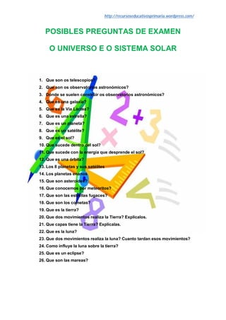 Preguntas De Repaso Del Sistema Solar