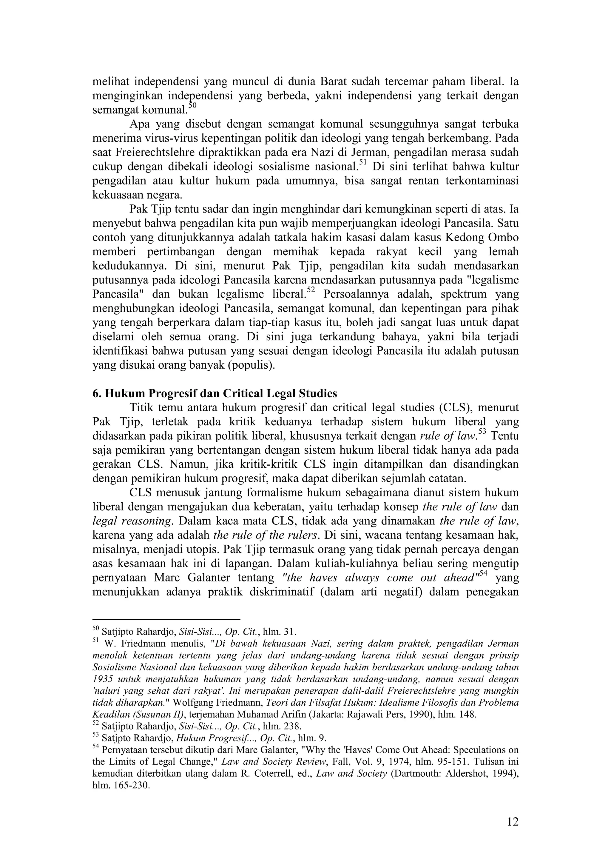 Posisi pemikiran hukum progresif dalam konfigurasi aliran filsafat hukum by shidarta | PDF