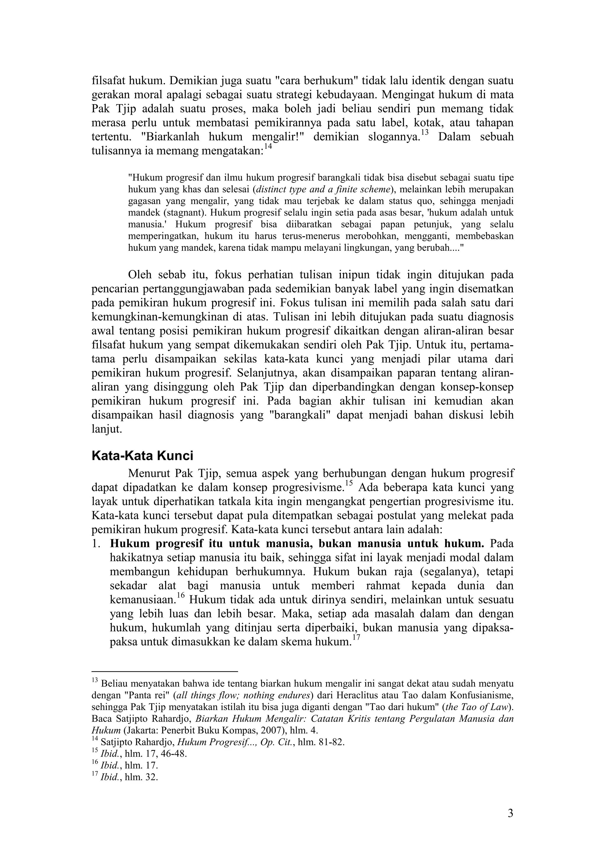 Posisi pemikiran hukum progresif dalam konfigurasi aliran filsafat ...