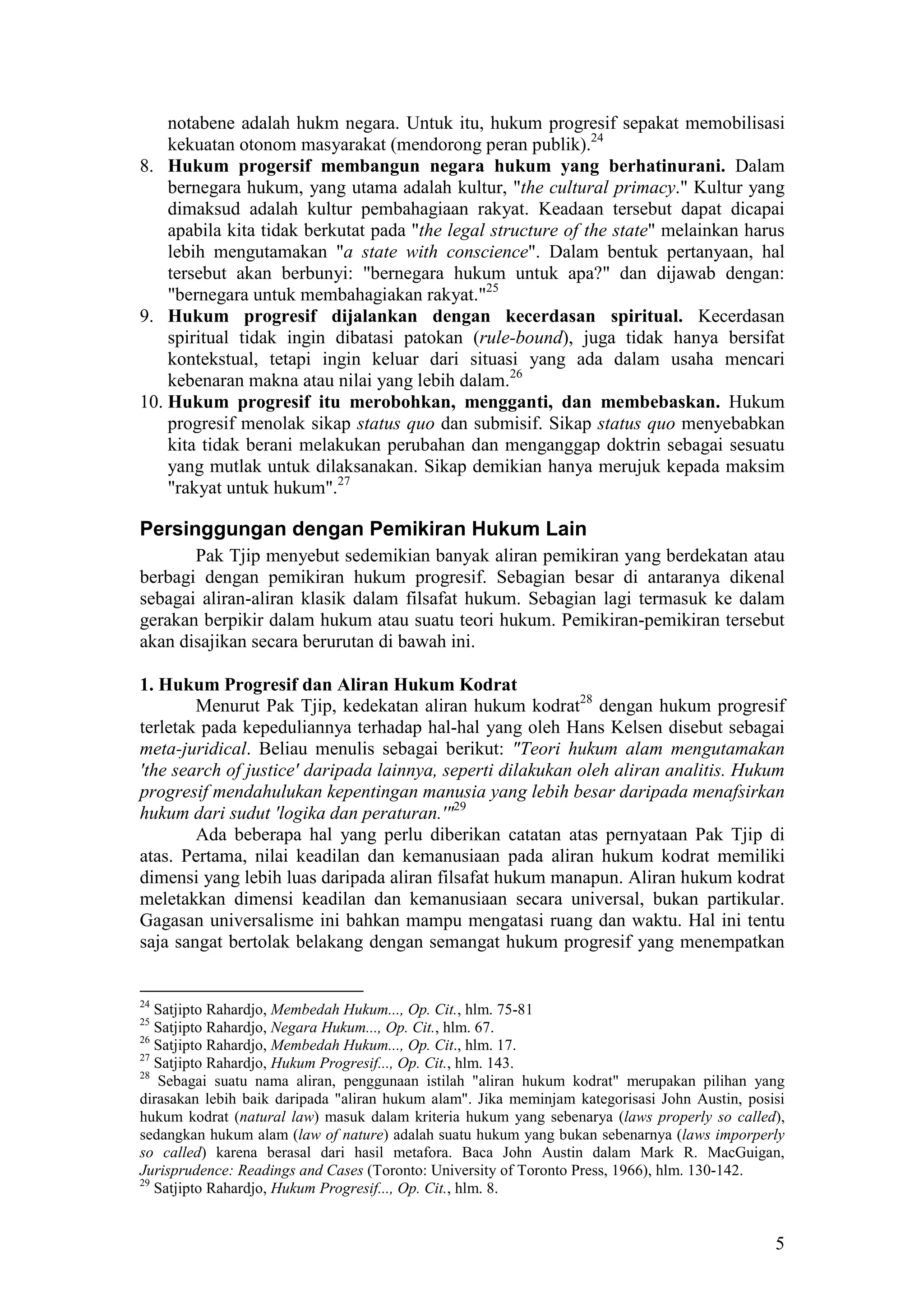 Posisi pemikiran hukum progresif dalam konfigurasi aliran filsafat ...